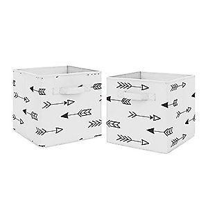 Sweet Jojo Designs Black and White Arrow Foldable Fabric Storage Cube Bins Boxes Organizer Toys Kids Baby Childrens for Fox and Arrow Collection Set of 2