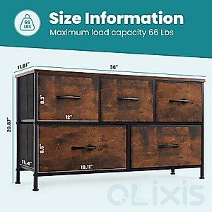 DUMOS Organizer, Console Table Entertainment Center Storage, 45 inch Shelf Closet Fabric Dresser for TV Stand Bedroom, 5 Drawers, Brown