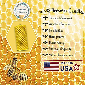 Alternative Imagination 100% Pure Beeswax Diamond Pillar Candles (2x4 Inch), 3 Pack, 20 Hour Burn Time, Hand-Poured, Made in USA (Yellow)