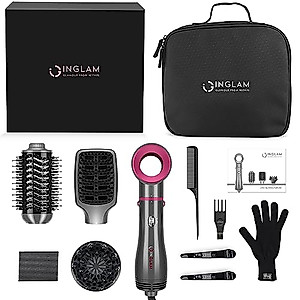 Hair Dryer Brush Set, IG INGLAM 4 in 1 Hot Air Brush, Negative Ion Detachable Hair Dryer & Styler Volumizer Blow Dryer Brush with 2 Styling Brush Heads, Updated Push Switch, Gray