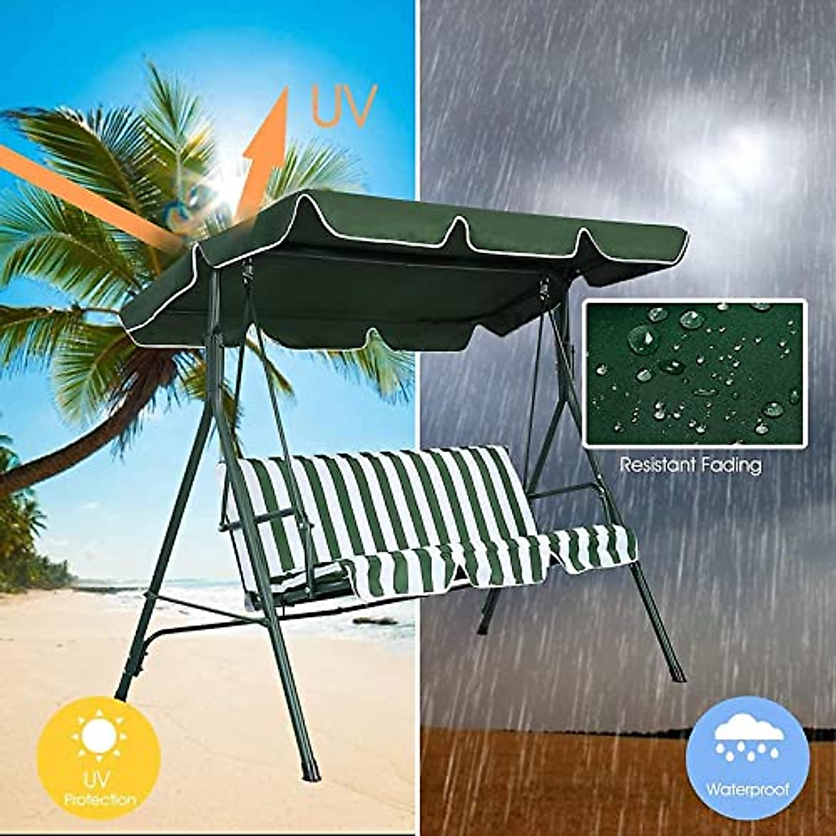 XYQSBY Patio Swing Canopy Waterproof Snow Top Cover Set, Swing Chair Glider Replacement Awning Canopy Cover/Seat Cover, All Weather Protection Outdoor Garden Covers 2/3-Seater (Red,98×72.8×7in)