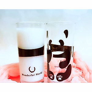 Cute Panda Glass Cup Mugs Milk Tea Cup Water Drinking Cups Couple Cup Breakfast Cups Gifts for Panda Lover,Set of 2