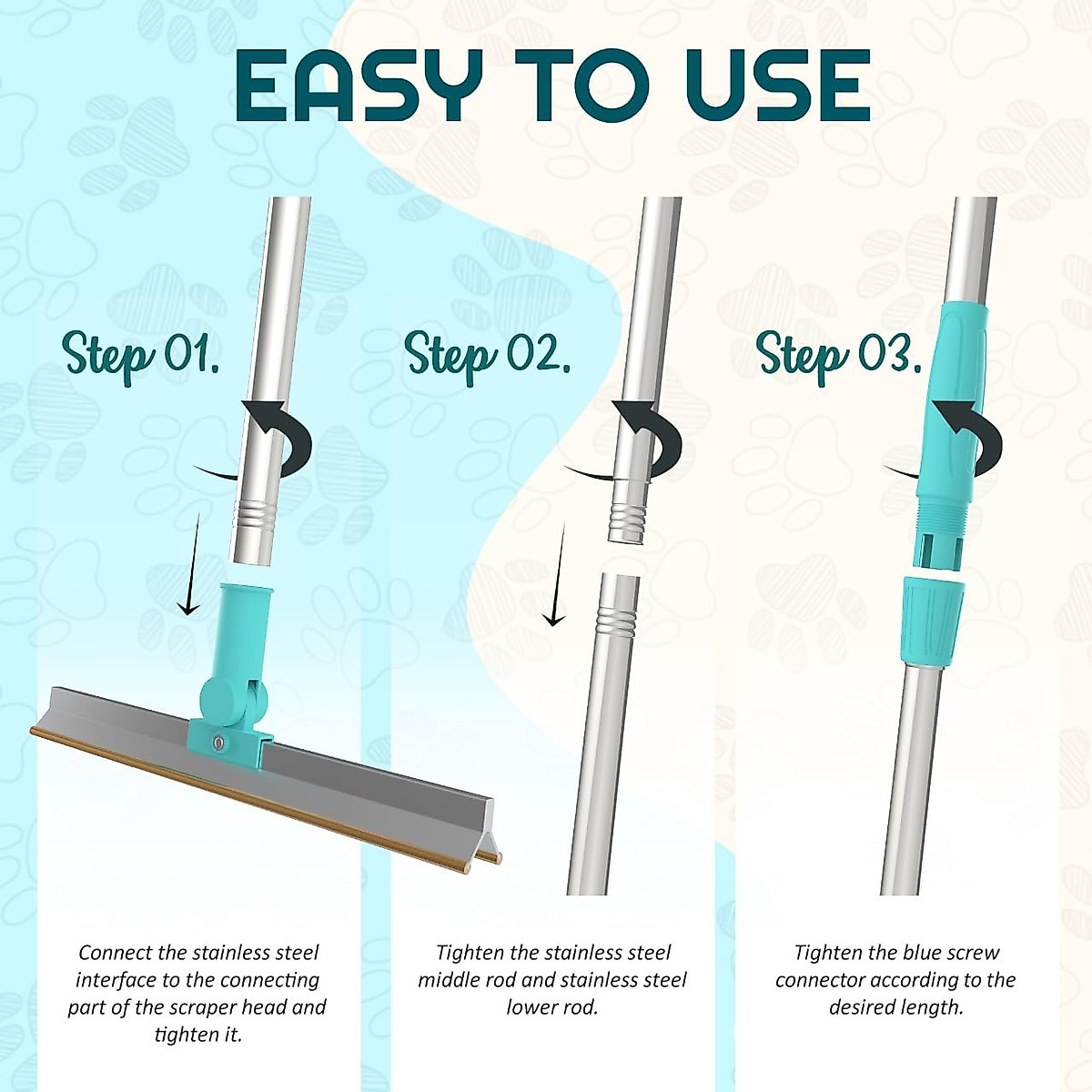 Quality Score Pet Hair rake Bundle, Retractable Cat & Dog Hair Carpet rake Remover | This pet Hair Broom & Carpet Brush for Carpets Rugs Mats Couch & Pet Tower with 2 Hanging Hooks Easy to Every Hair