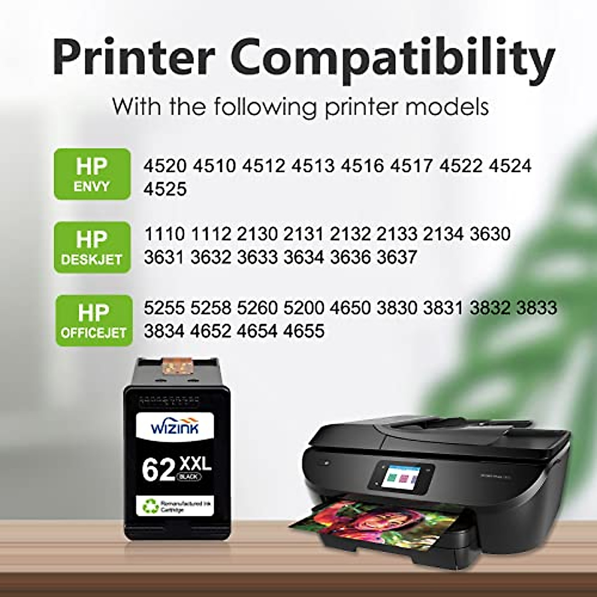 WIZINK 62 XXL Black Ink Cartridge for Remanufactured Printer Ink Cartridges 62xl 62 XXL Ink Cartridges for HP Envy 5540 5640 5660 7644 7645 OfficeJet 5740 8040 Printer (1 Black)