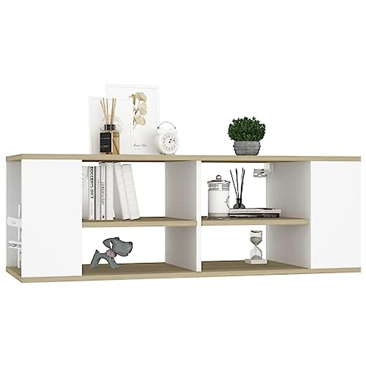 SLGSDMJ Bedroom, Living Room Storage Unit, Modern Entertainment Center Media Rack, Suitable for Living Room, Bedroom, Office, etc. Wall-Mounted TV Cabinet White and Sonoma Oak 40.2"x14"x14" Chipboard