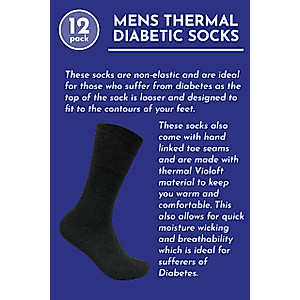 12 Pack Mens Viloft Non Binding Thermal Diabetic Socks | Sock Snob (7-12, Grey)