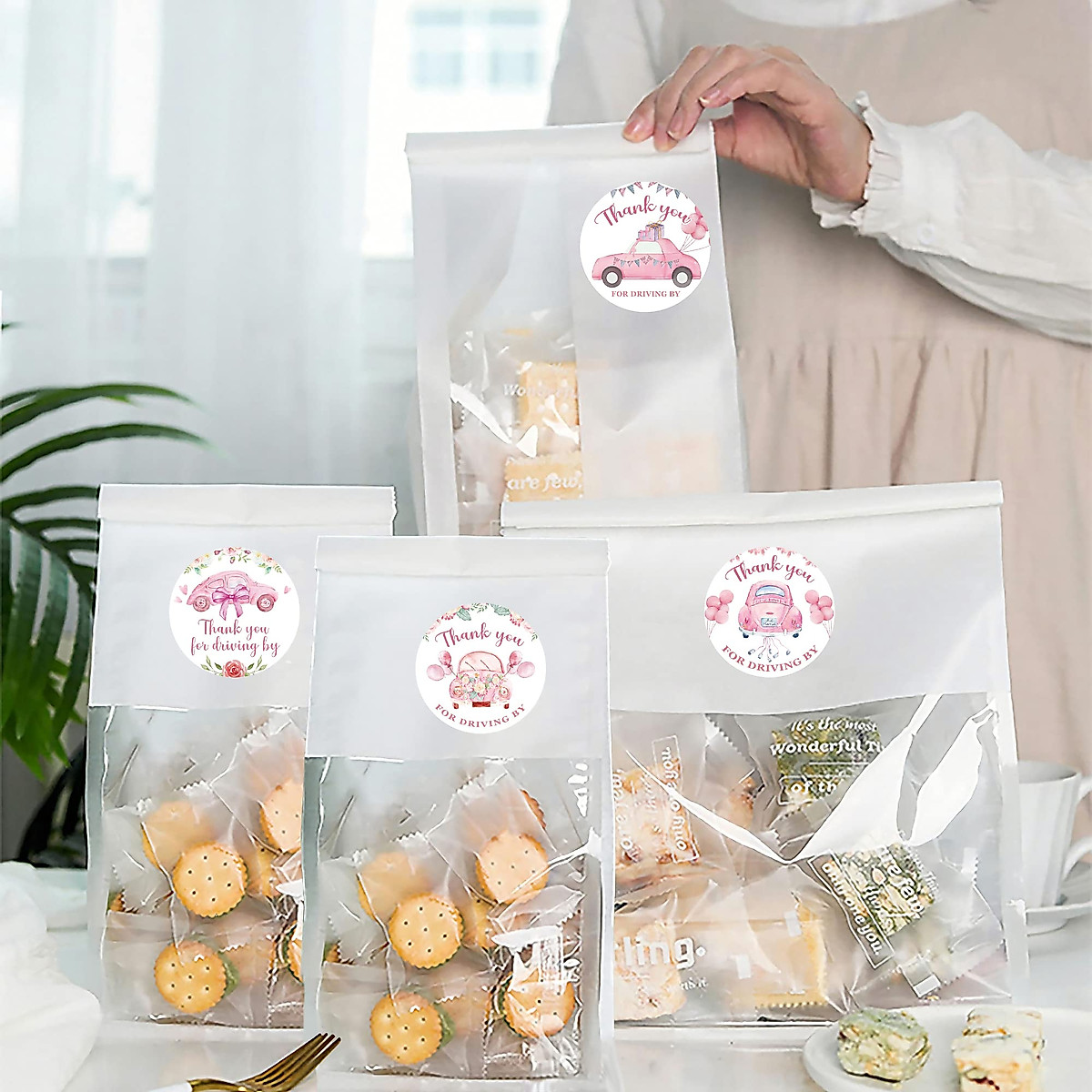 80 Thank You for Driving by Stickers, Drive by Baby Shower Birthday Party Favor Labels Decorations