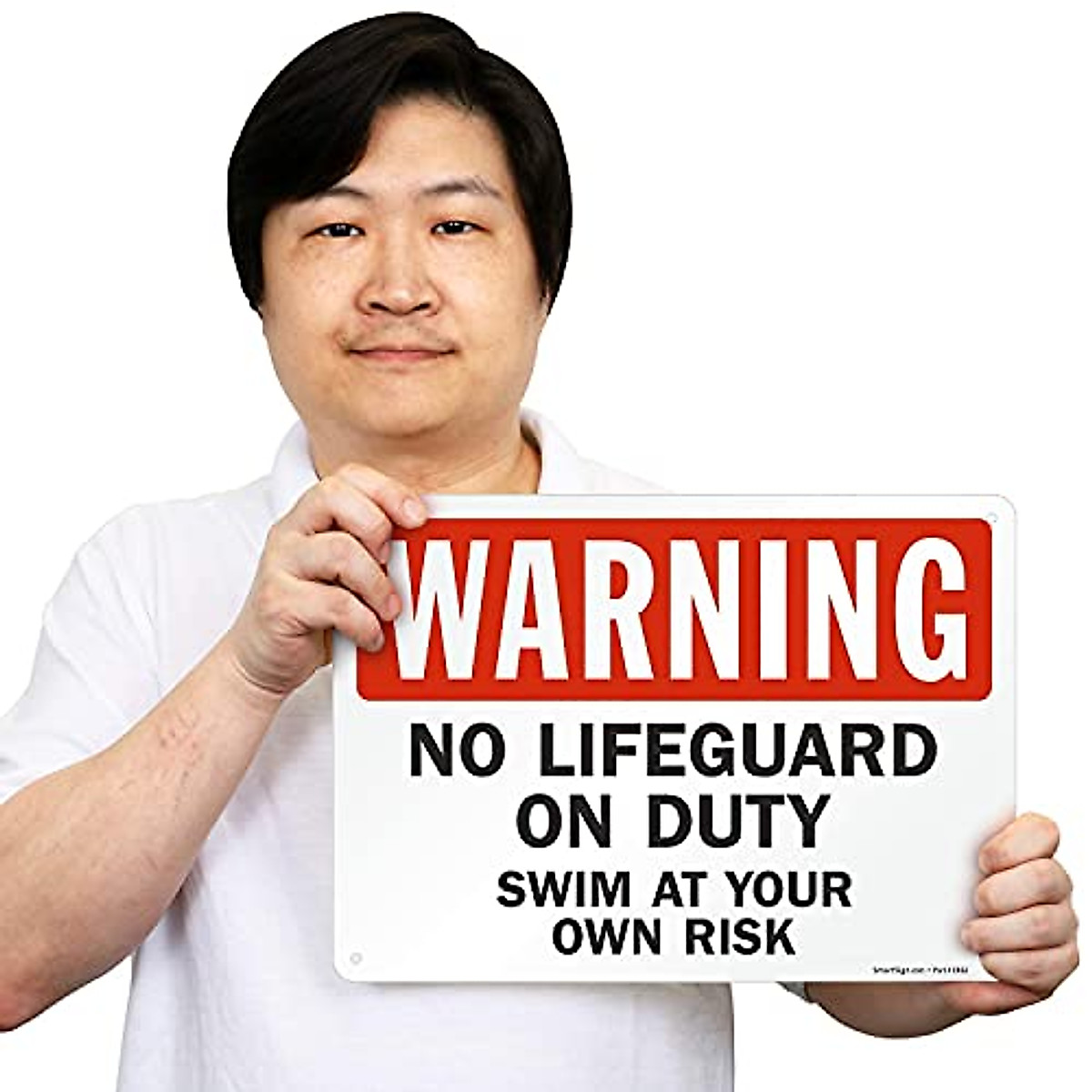SmartSign 10 x 14 inch “Warning - No Lifeguard On Duty, Swim At Your Own Risk” Metal Sign, Screen Printed, 40 mil Laminated Rustproof Aluminum, Red, Black and White
