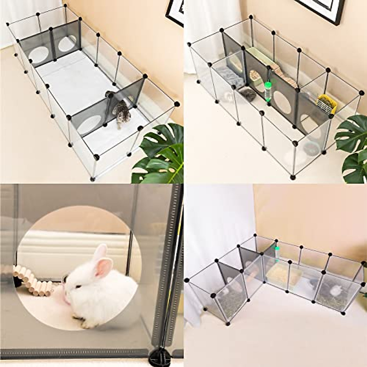 DINMO Rabbit Playpen, Guinea Pig Cages, Hamster Cages, Interesting Game Holes Design for Small Animal, Bunny, Ferret, Hedgehog, DIY, Expanded, Portable, Exercise Fence, 61.4 x 25.4 x 16.4 inches