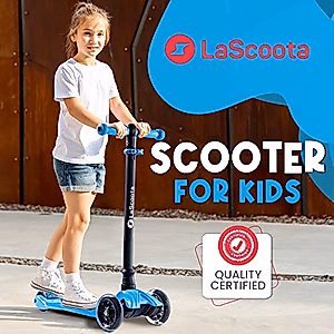 LaScoota 2-in-1 Kids Kick Scooter, Adjustable Height Handlebars and Removable Seat, 3 LED Lighted Wheels and Anti-Slip Deck, for Boys & Girls Aged 3-12 and up to 100 Lbs.