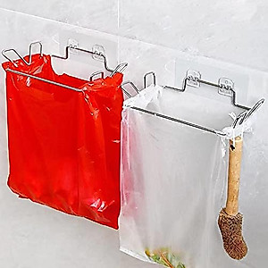 DETTELIN Wall-Mounted Trash Bag Holder, Non-Trace Stainless Steel Garbage Plastic Bags Holder Rack for Kitchen Cabinets Doors Cupboards -1pcs