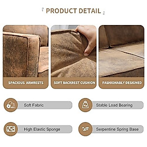 SILKIR 3-Person Sofa Couch for Living Room | Perfect for: Apartment/Studio/Office & Small Space | Leather Fabric | Fast and Easy Assembly | (Brown) Modern Contemporary Mid-Century