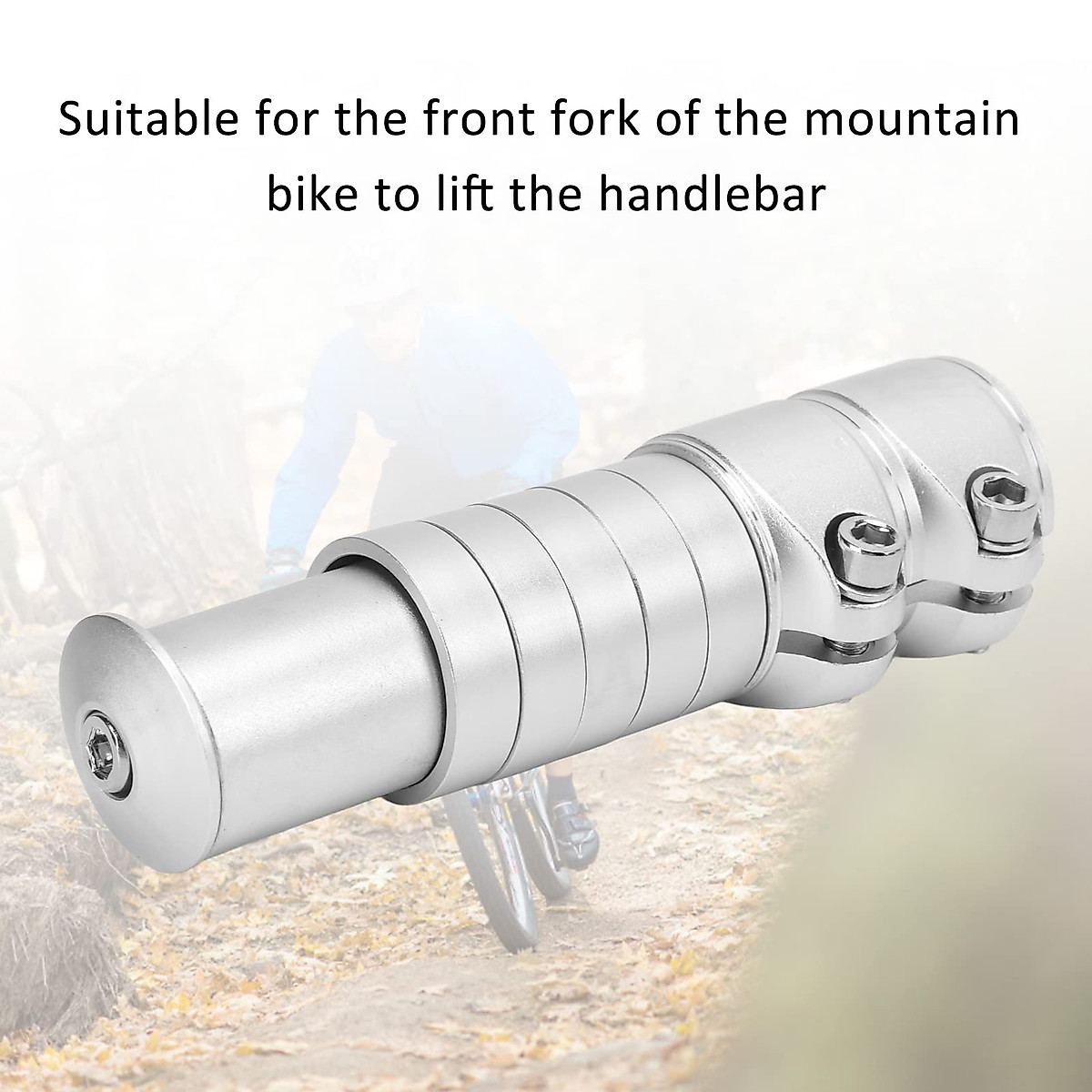 Tissting Bike Fork Stem Extender, Aluminium Alloy Front Fork Head Tube Booster Extender Stem Booster Bicycle Handlebar Riser for Mountain Road Bike(Silver)