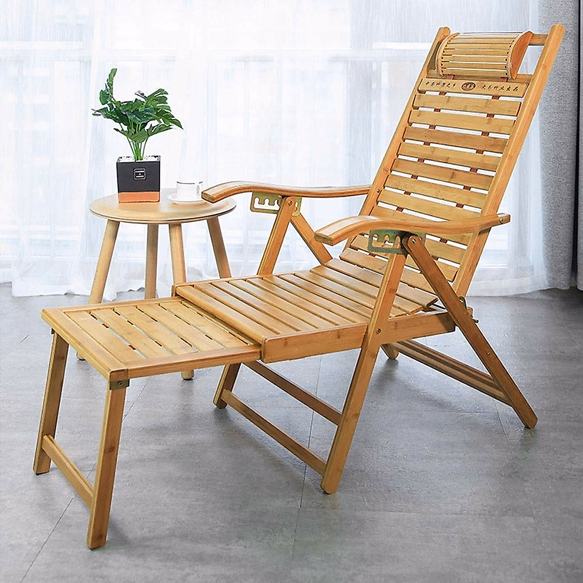 Sun Lounger Garden Chairs Balcony Recliner, Bamboo with Telescopic Foot Pedal Deck Chair Sun Lounger Outdoor Garden Patio Gravity Reclining Chair (Size, Bamboo 4.5cm),Bamboo 4.5cm