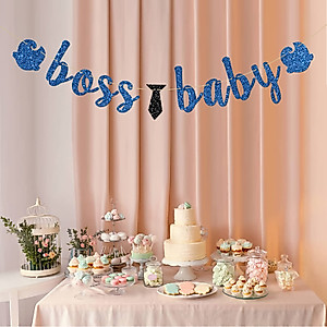INNORU Boss Baby Banner, Boys Birthday Party Decorations, Baby Shower, Boy 1st Birthday Banner, Gender Reveal Party Decorations Navy Blue Glitter