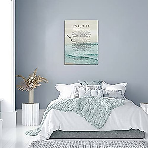 Tourrest Psalm 91 Wall Art Scripture Wall Decor Bible Verse Canvas Prints Christian Religous Framed Artwork for Bedroom Living Room Church 12"x16"