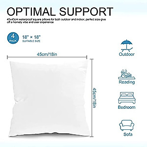 Fixwal 18x18 Inches Outdoor Pillow Inserts Set of 4, Waterproof Decorative Throw Pillows Insert, Square Pillow Form for Patio, Furniture, Bed, Living Room, Garden ( White )