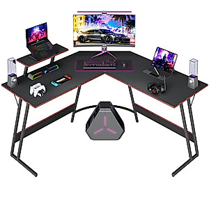 GUNJI 51” Gaming Desk L-Shaped Computer Corner Desk Modern PC Game Table with Monitor Stand for Home Office Sturdy Writing Workstation (Black)