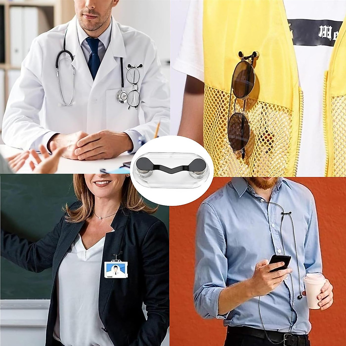 Magnetic Eyeglass Holder, 4 Pack Magnet Pin, Pins for Clothes Shirt,Magnet Badge Holder (silvery+black)