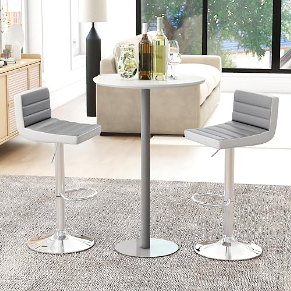 COSTWAY Adjustable Bar Stools Set of 4, Modern Swivel PU Leather Bar Chairs with Back, Footrest, Counter Height Upholstered Barstools for Kitchen Island Dining Living Room Bistro Pub Cafe, Grey+White