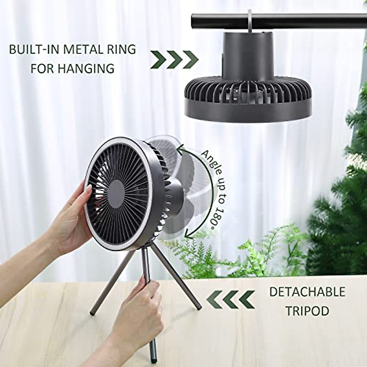 Depulat Battery Operated Fan, 10000mAH Rechargeable Portable Fan, Built-in Hanging Ring, Tripod, Camping Fans For Tents，Suitable For Home, Office, Emergency Power Outage, Shelter.