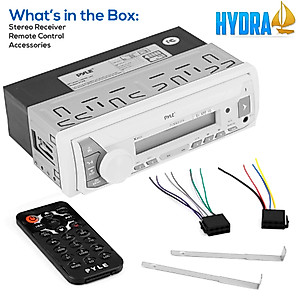 Pyle Marine Bluetooth Stereo Radio - 12v Single DIN Style Boat In dash Radio Receiver System with Built-in Mic, Digital LCD, RCA, MP3, USB, SD, AM FM Radio - Remote Control - PLMRB29B (Black)