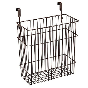 mDesign Steel Metal Wire Hanging Over Door Kitchen Storage Organizer Basket/Trash Can - Cabinet Door Holder Bins for Bags, Tin Foil, Wax Paper, Cling Wrap - Concerto Collection - Bronze