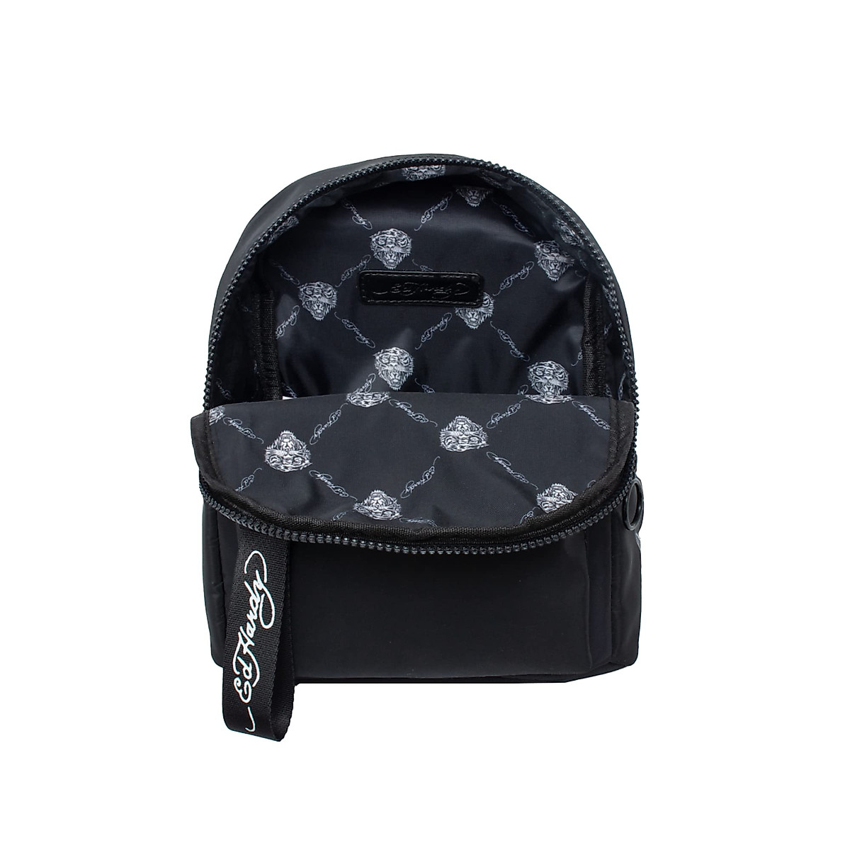 Ed Hardy Unisex Nylon Skull On Black Backpack with Top Handle and Adjustable Shoulder Strap