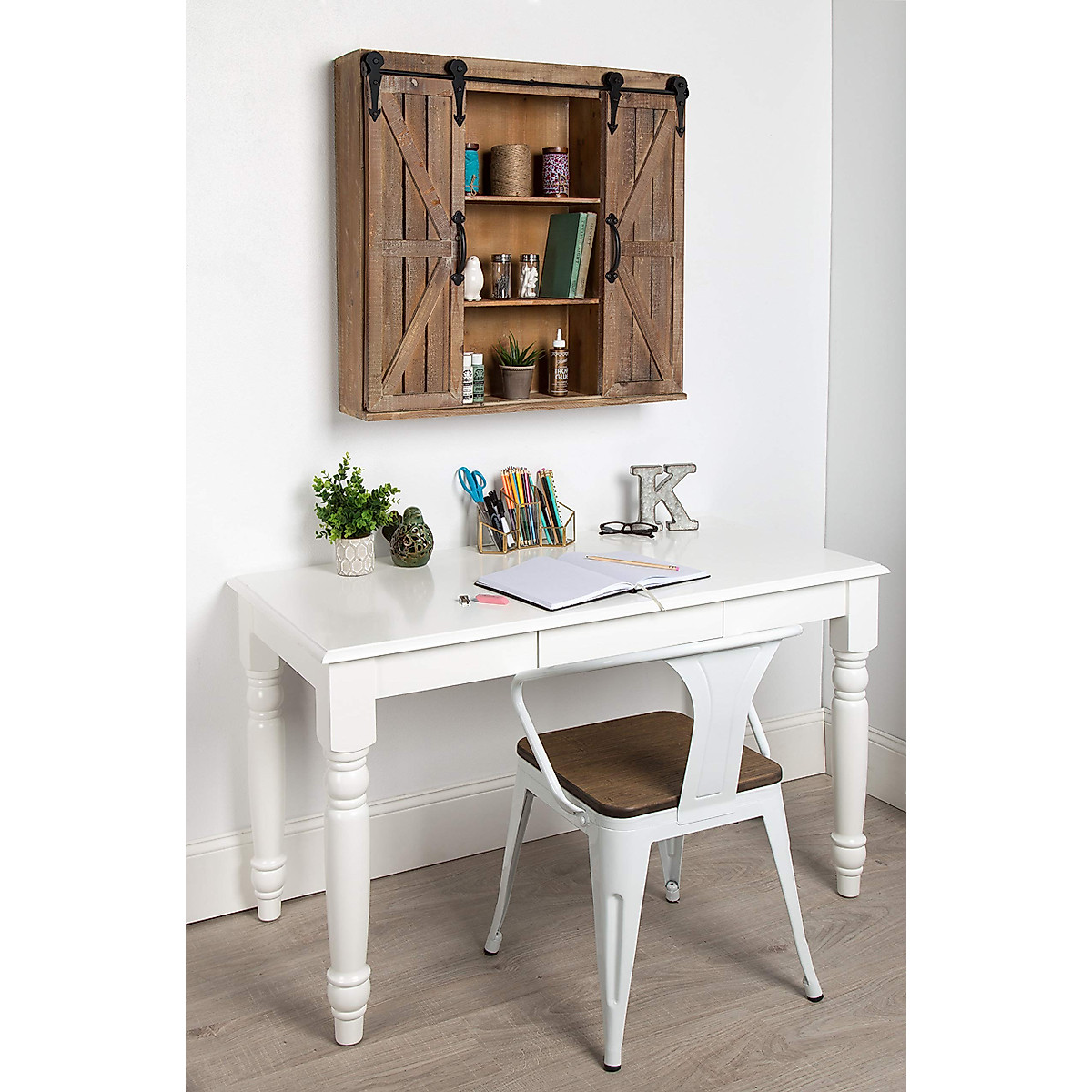 Kate and Laurel Cates Decorative Wood Wall Storage Cabinet with Two Sliding Barn Doors, Rustic Brown