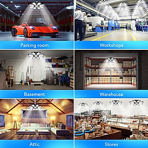 YIBEYYDS LED Garage Ceiling Lights - LED Garage Lights Garage Light 6500K with 8+1 Deformable Panels Garage Lights Ceiling LED for Garage, Workshop, Basement Support E26/E27 (4)