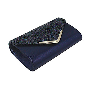 ZIUMUDY Women's Sparkle Evening Bags Envelope Clutches Shoulder Chain Handbag Bridal Wedding Purse (Navy Blue)
