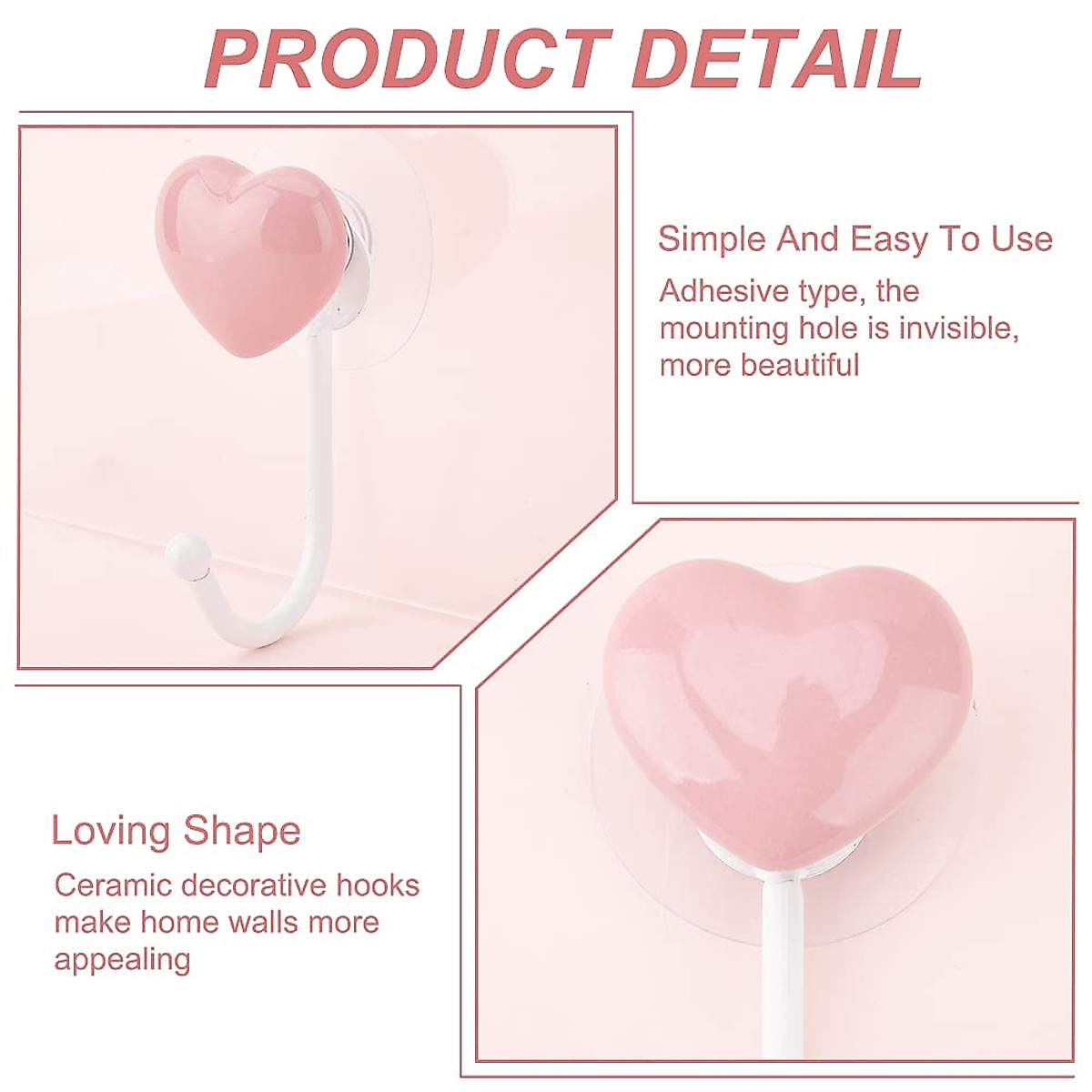 arricraft 2 Styles Heart Hook Hanger, Pink Heart Hook Multifunctional Self Adhesive Door Hook Hanger Wall Hanger Hanging Ornament Door Wardrobe Office Bedroom Kitchen and Other Decorative Items
