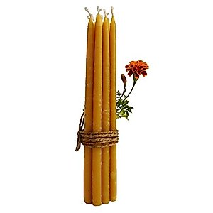 100% Beeswax 2-Hour Candles Organic Hand Made - 7 1/2 Inches Tall, 3/8 Inch Diameter (Set of 12)