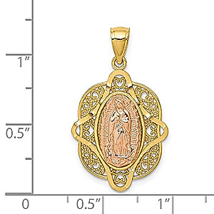 IceCarats 14K Two Tone Gold Rose Our Lady of Guadalupe Virgin Mary Necklace Virgencita Maria Rosa Pendant Catholic Christian Holy Mother Medallion Charm Only