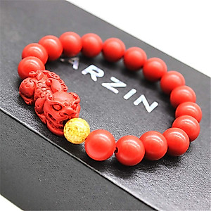 Feng Shui Amulet Bracelet Prosperity Red Bead Bracelet with Charm Red Pi Xiu/Pi Yao Attract Lucky Wealthy Bangle for Women/Men(12mm&1 Pixiu)