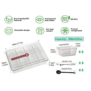 Divided Veggie Tray with Lid, 8 Compartment Vegetable Storage Square Appetizer Relish Serving Platter, Food Fruit Snack Containers with 8 Spoons for Refrigerator Organizer Bins
