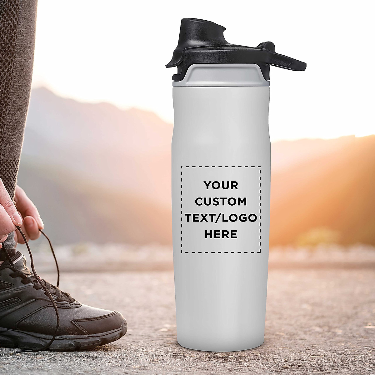 DISCOUNT PROMOS Custom Juno Water Bottles with Flip Lid 20 oz. Set of 24, Personalized Bulk Pack - Reusable, Great for Gym, Hiking, Cycling and for School - White