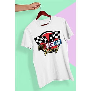NASCAR Checkered Racing Flag Men's and Women's Short Sleeve T-Shirt (White, Large)