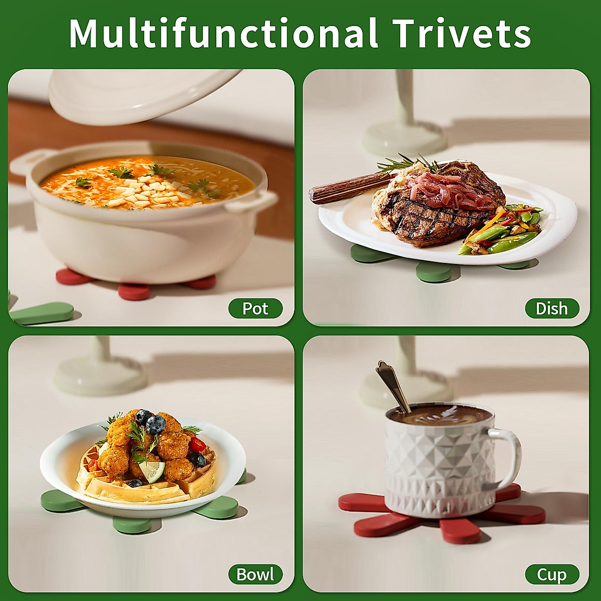 Tree Trivet Set,Silicone Trivets for Hot Dishes/Bowl/Cup/Pots and Pans, Hot Pads for Kitchen Countertops