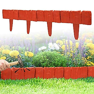 HEVIRGO 20Pcs Garden Edging Fence, Plant Edging Border, Landscape Palisades Barriers, Imitation Stone Lawn Grass Edging Garden Plant Flower Bed Border Fence for Patio Yard Pathway Balcony Orange