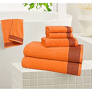 BELIZZI HOME 100% Cotton Ultra Soft 6 Pack Towel Set, Contains 2 Bath Towels 28x55 inchs, 2 Hand Towels 16x24 inchs & 2 Washcloths 12x12 inchs, Compact Lightweight & Highly Absorbant - Orange