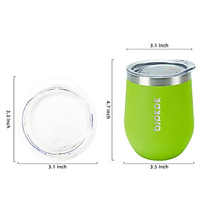 BJPKPK 2 pcs 12oz Insulated Wine Tumblers, 12oz Double Wall Vacuum Coffee Mugs with Lid, Unbreakable Stainless Steel Wine Glasses, Insulated Coffee Cups for Home & Outdoor, Green