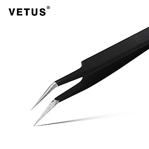 Vetus ESD Tweezers Pro Precision Curved Tweezer Anti-Static SMD Black Fine Tip Tweezer ESD-17