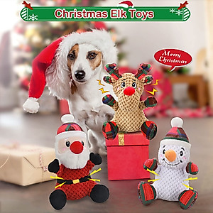 UPSKY Dog Christmas Toys with Squeaker, 3 Pack Squeaky Dog Toys with Crinkle Paper, Cute Soft Pet Toys for Teeth, Interactive Plush Dog Chew Toys for Small Medium Large Dogs