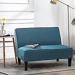 Changjie Furniture Small Loveseat Sofa, Upholstered Small Sofa Couch Mini Love seat Sofas for Bedroom Living Room (Blue)