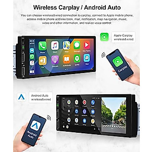 Single Din Touchscreen Car Stereo with Wireless Apple CarPlay, Rimoody 6.86" 1 Din Car Radio with with Android Auto Bluetooth FM Radio EQ Mirror Link Car mp5 Player TF/USB Rear View Camera