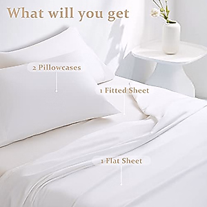SONORO KATE Cotton Queen Size Sheets - 1000 Thread Count, Luxury 100% Egyptian Cotton Sheets Set, Cooling Bed Sheets, Deep Pocket up to 16" - 4 Piece (White, Queen)