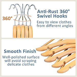 FairyHaus Kids Hangers 20 Pack 12.8 Inch, Natural Wooden Baby Hangers for Closet, Anti-Rust 360° Swivel Hook, Notches & Smooth Finish, Durable and Strong Childrens Hangers for Clothes