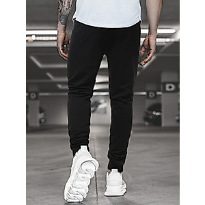 WDIRARA Men's Cartoon Bear Print Drawstring Waist Sweatpants with Pocket Black M