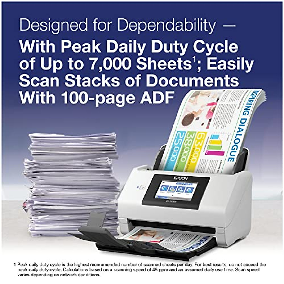 Epson DS-790WN Wireless Network Color Document Scanner for PC and Mac, with Duplex Scanning, PC-Free Scanning, 100-page Auto Document Feeder (ADF) and 4.3" Color LCD Touchscreen